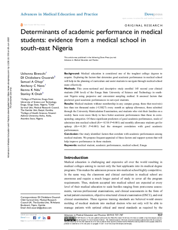 (PDF) Determinants of academic performance in medical students ...