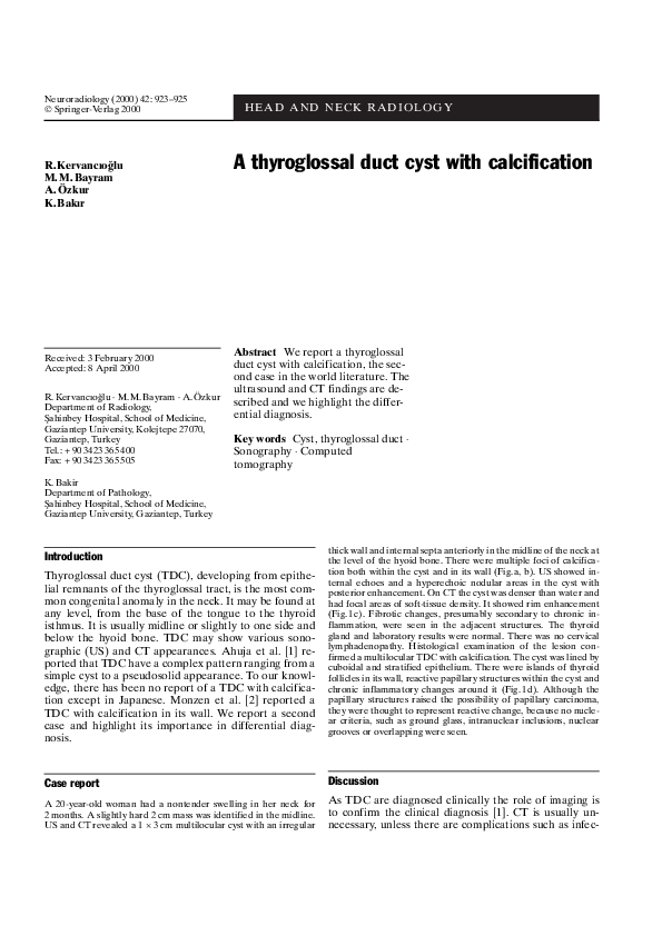 (PDF) A thyroglossal duct cyst with calcification