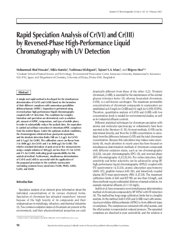 (PDF) Rapid Speciation Analysis of Cr(VI) and Cr(III) by Reversed-Phase High-Performance Liquid ...