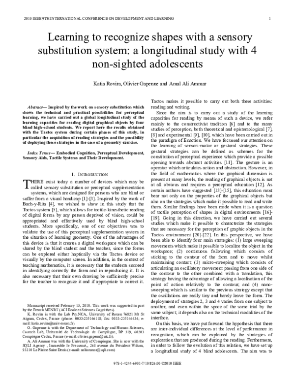Pdf Learning To Recognize Shapes With A Sensory Substitution System