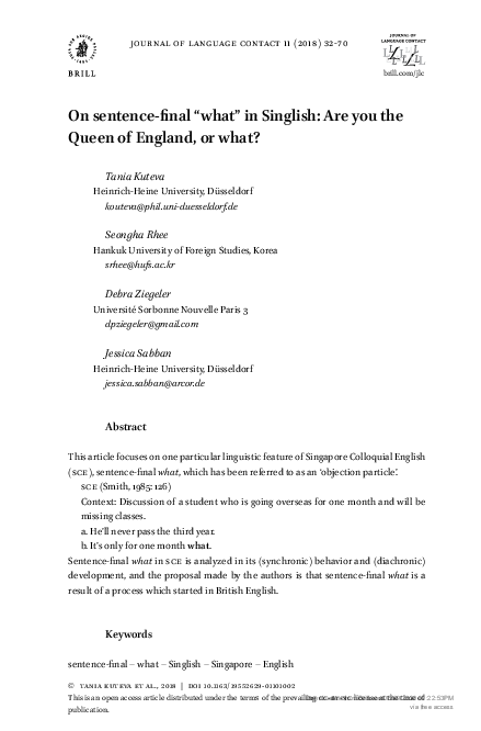 (PDF) On sentence-final “what” in Singlish: Are you the Queen of ...