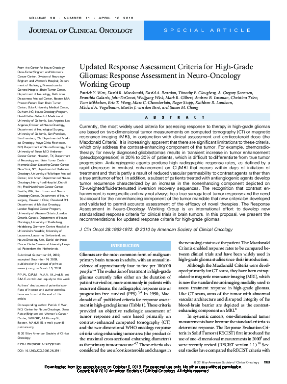 (PDF) Updated Response Assessment Criteria for High-Grade Gliomas: Response Assessment in Neuro ...