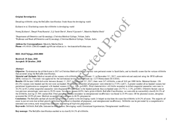 (PDF) Decoding stillbirths using the ReCoDe classification: Study from the developing world