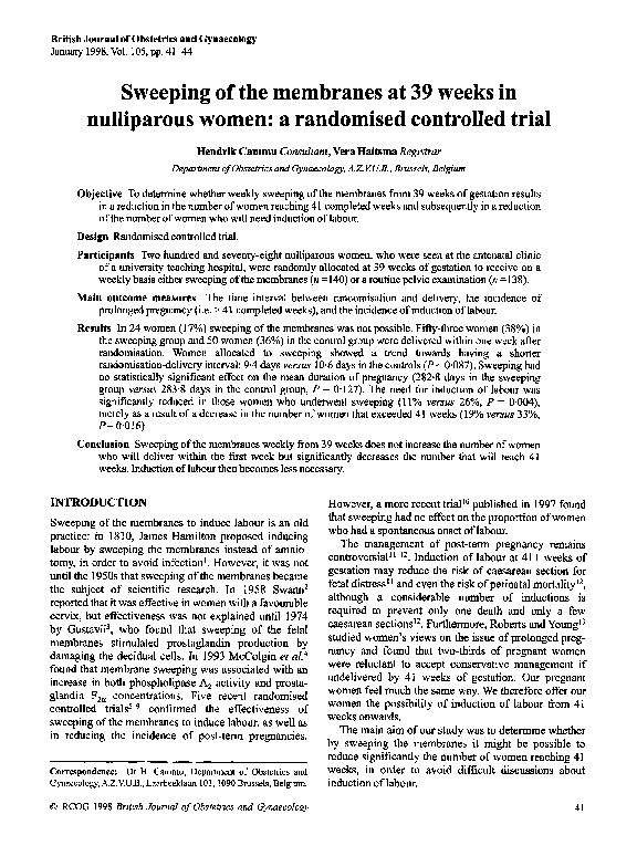 (PDF) Sweeping of the membranes at 39 weeks in nulliparous women: a ...