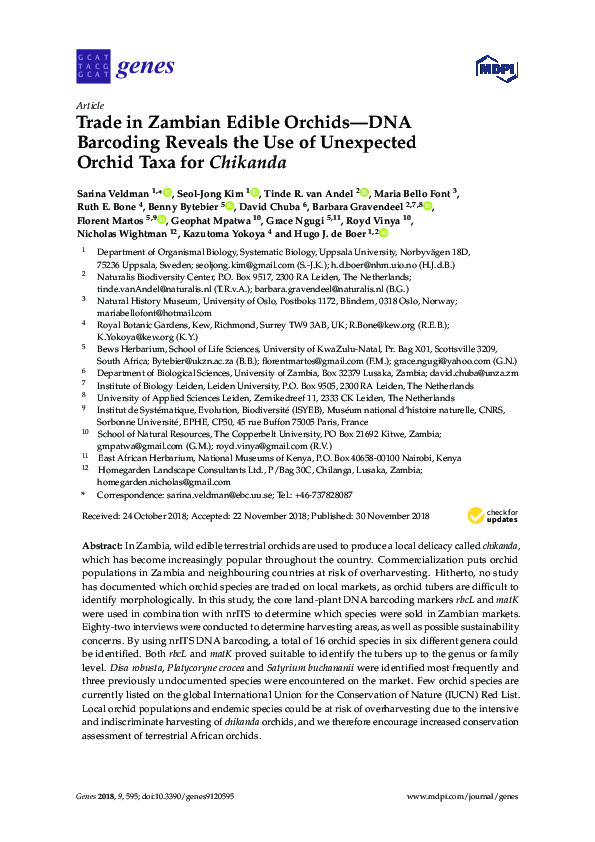 (PDF) Trade in Zambian Edible Orchids—DNA Barcoding Reveals the Use of ...