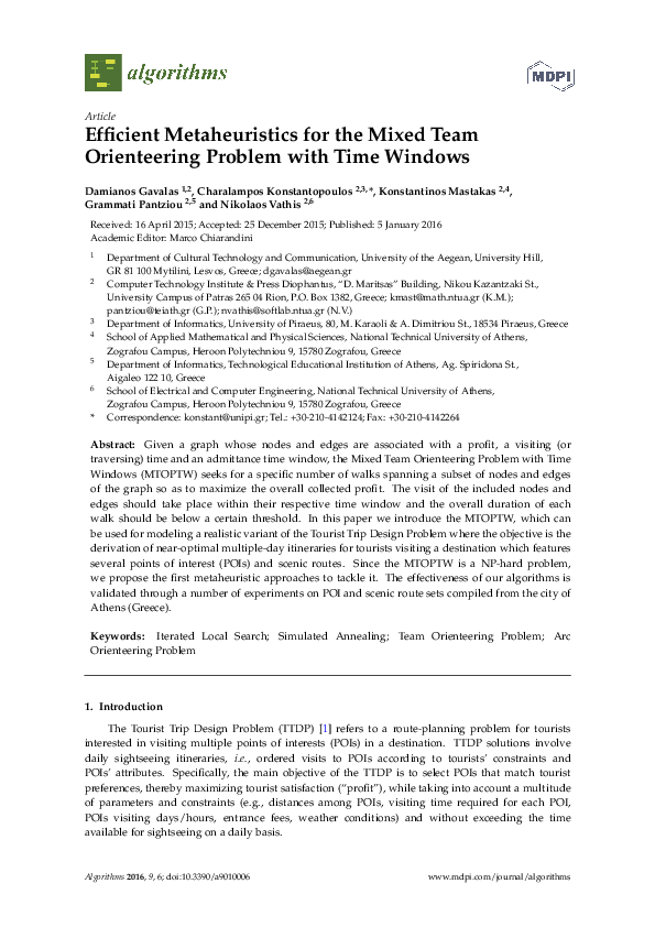 Pdf Efficient Metaheuristics For The Mixed Team Orienteering Problem With Time Windows