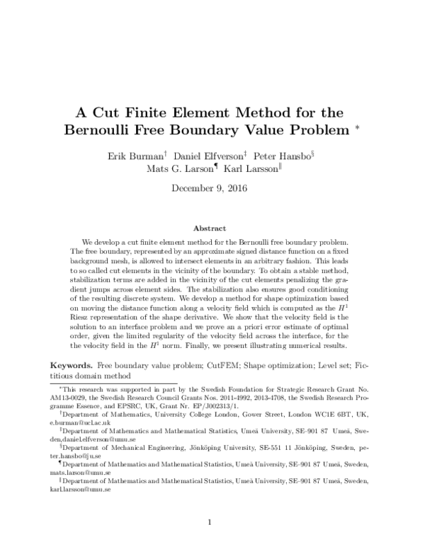 (PDF) A cut finite element method for the Bernoulli free boundary value problem