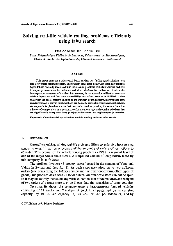 Pdf Solving Real Life Vehicle Routing Problems Efficiently Using Tabu