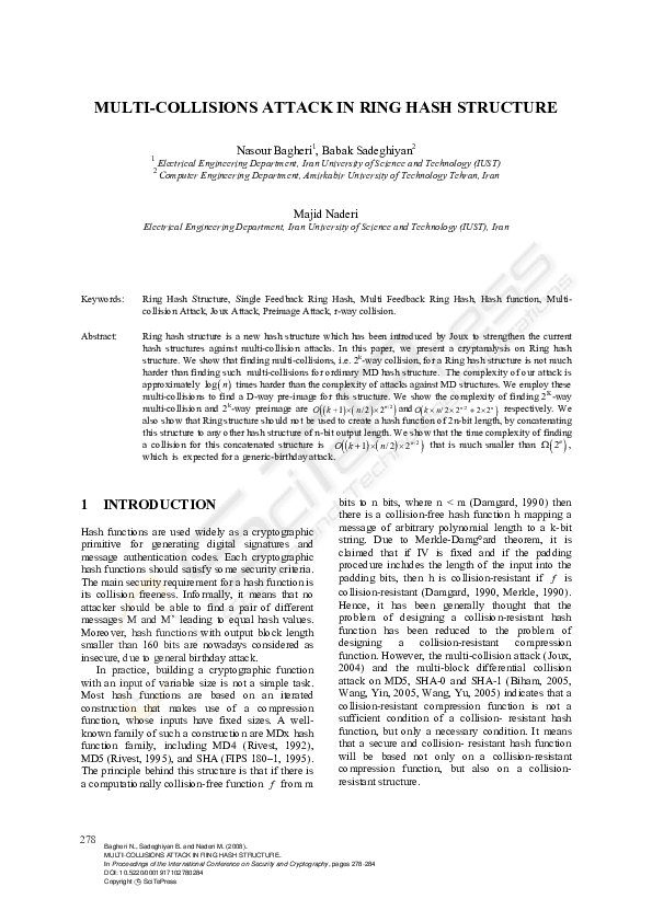 (PDF) Multi-Collisions Attack in Ring Hash Structure