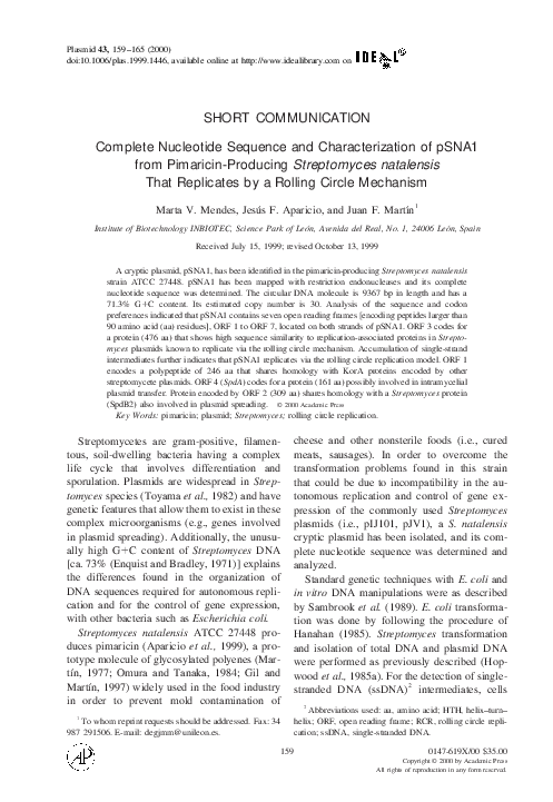 (PDF) Complete Nucleotide Sequence and Characterization of pSNA1 from ...