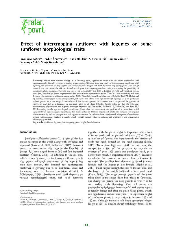 (PDF) Effect of intercropping sunflower with legumes on some sunflower ...