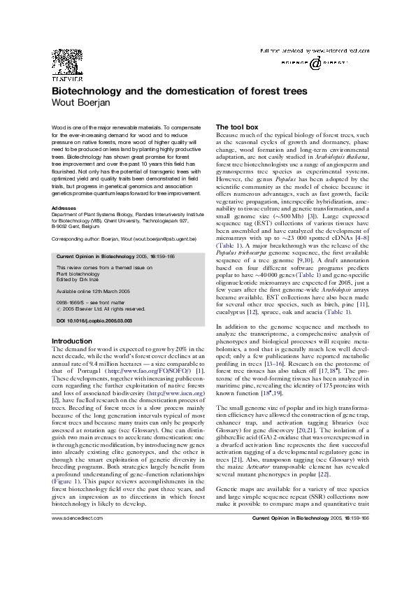 (PDF) Biotechnology and the domestication of forest trees