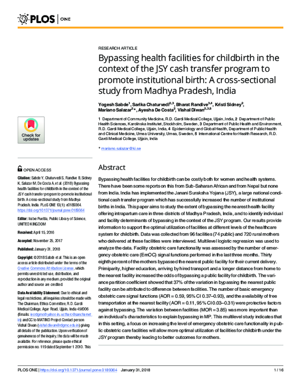 (PDF) Bypassing health facilities for childbirth in the context of the ...