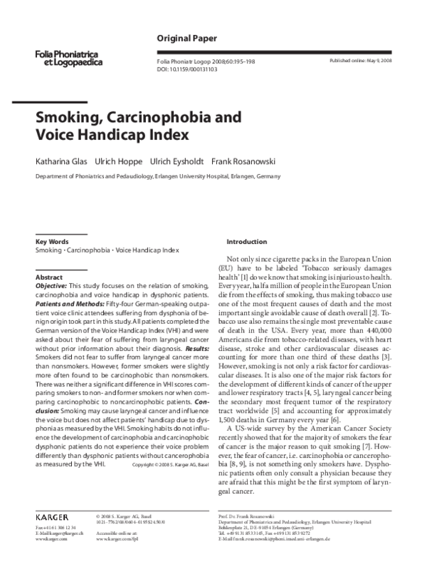 (PDF) Smoking, carcinophobia and Voice Handicap Index