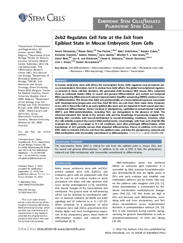 (PDF) Zeb2 Regulates Cell Fate at the Exit from Epiblast State in Mouse ...