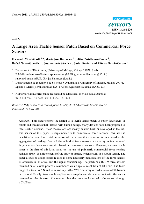 (PDF) A Large Area Tactile Sensor Patch Based on Commercial Force Sensors