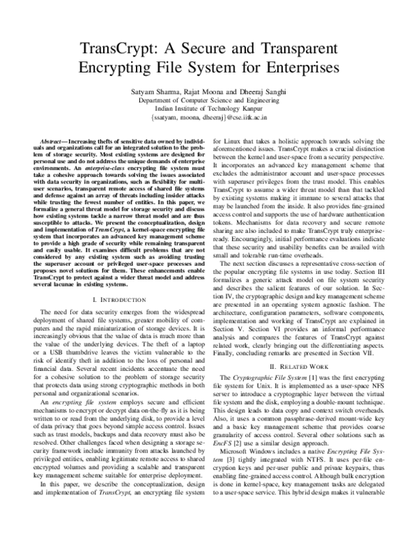 (PDF) Transcrypt: A secure and transparent encrypting file system for enterprises