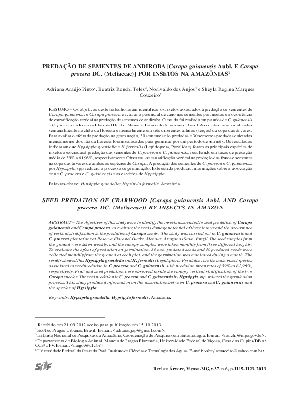 (PDF) Seed predation of crabwood [Carapa guianensis Aubl. and Carapa ...