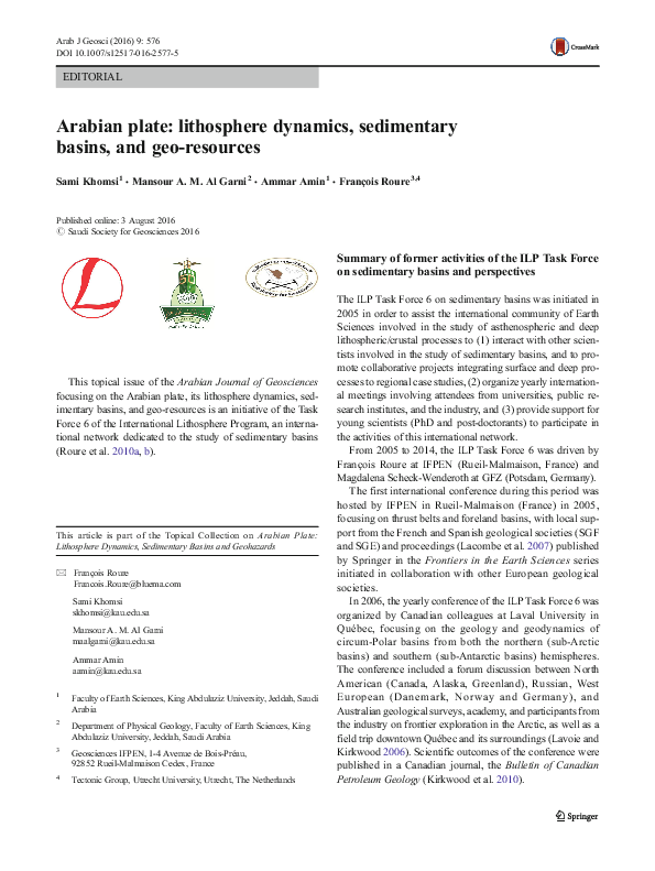 (PDF) Arabian plate: lithosphere dynamics, sedimentary basins, and geo ...