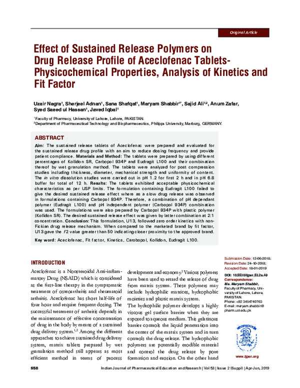 (PDF) Effect of Sustained Release Polymers on Drug Release Profile of ...