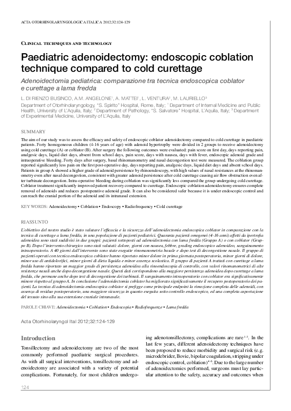 (PDF) Paediatric adenoidectomy: endoscopic coblation technique compared ...