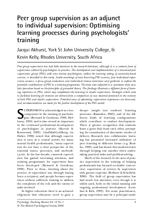 (PDF) Peer group supervision as an adjunct to individual supervision ...