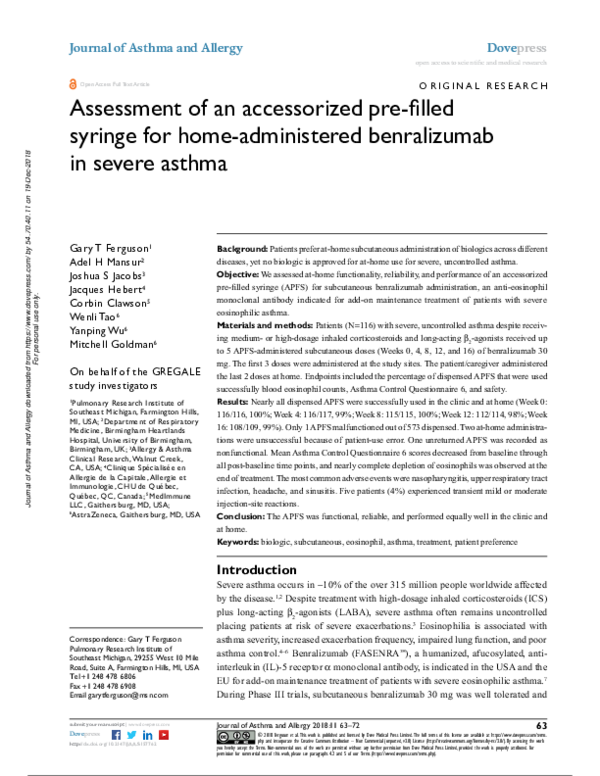 (PDF) Assessment of an accessorized pre-filled syringe for home ...
