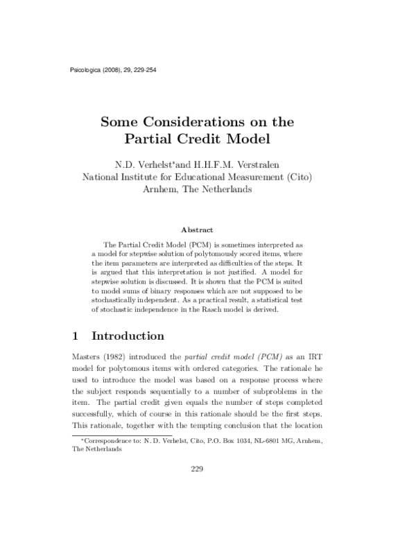 (PDF) Some Considerations on the Partial Credit Model