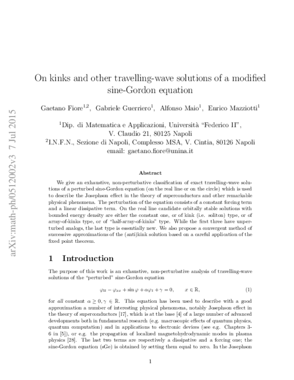 (PDF) On kinks and other travelling-wave solutions of a modified sine-Gordon equation
