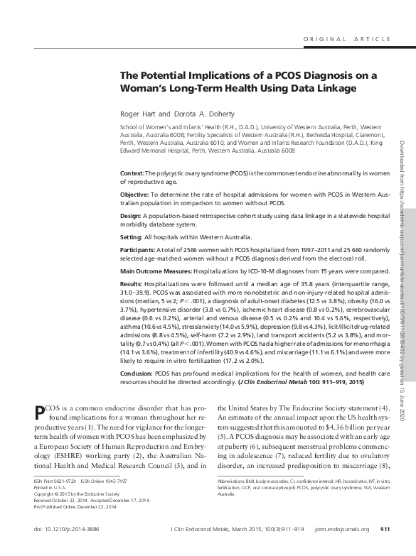 (PDF) The Potential Implications of a PCOS Diagnosis on a Woman's Long-Term Health Using Data ...