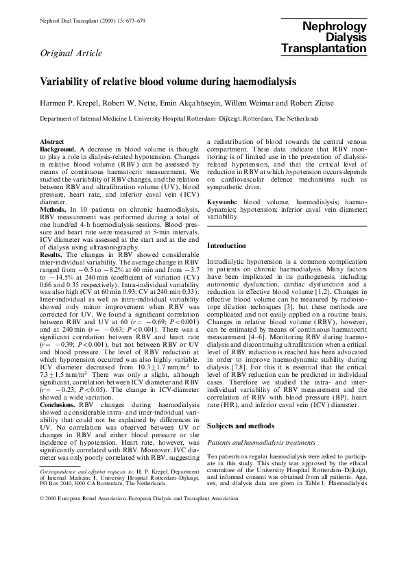 (PDF) Variability of relative blood volume during haemodialysis?
