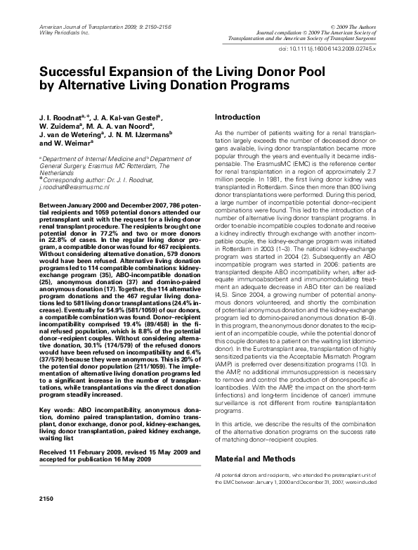 (PDF) Successful Expansion of the Living Donor Pool by Alternative ...