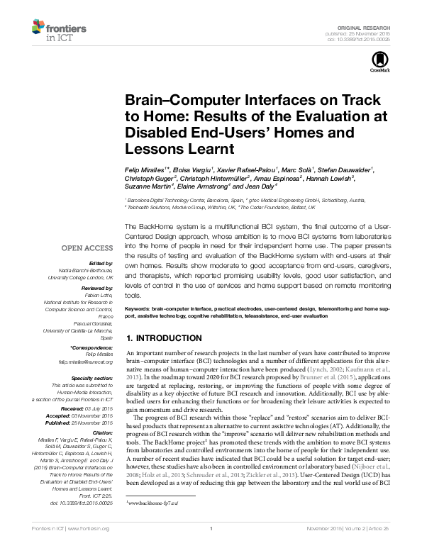 (PDF) Brain–Computer Interfaces on Track to Home: Results of the ...