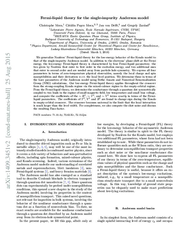 (PDF) Fermi-liquid theory for the single-impurity Anderson model