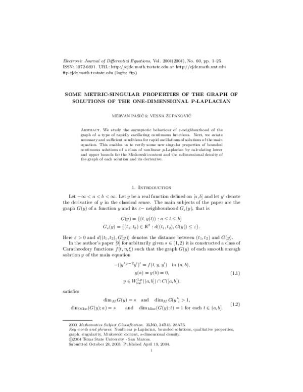 (PDF) Some metric-singular properties of the graph of solutions of the ...