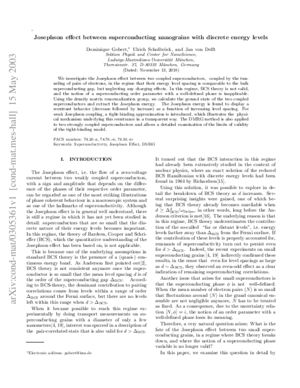 (PDF) Josephson effect between superconducting nanograins with discrete energy levels