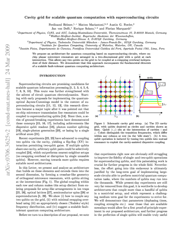 Pdf Two Dimensional Cavity Grid For Scalable Quantum Computation With Superconducting Circuits