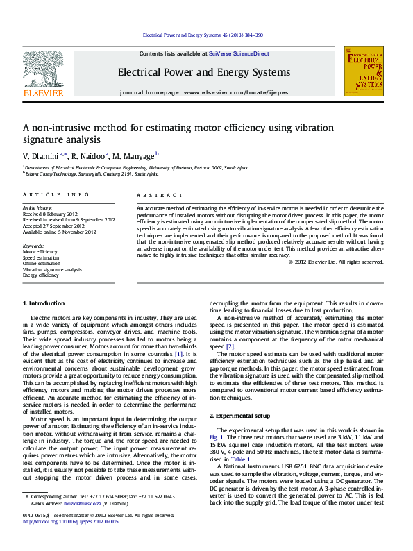 (PDF) A non-intrusive method for estimating motor efficiency using