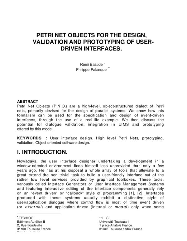 (PDF) Petri Net Objects for the Design, Validation and Prototyping of User-Driven Interfaces ...