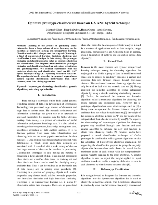 (PDF) Optimize Prototype Classification Based on GA ANT Hybrid Technique