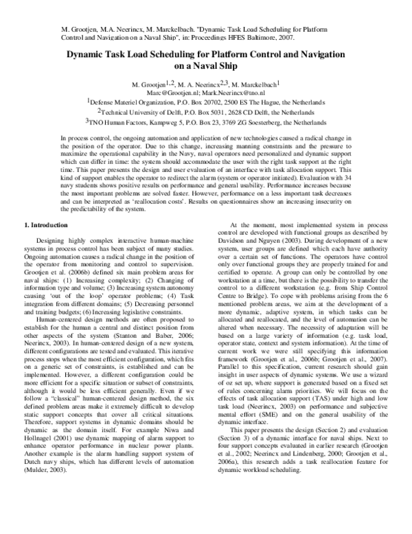(PDF) Dynamic task load scheduling for platform control and navigation on a naval ship | Mark ...