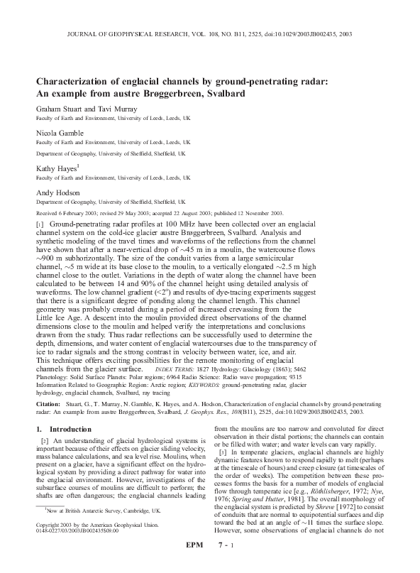(PDF) Characterization of englacial channels by ground-penetrating ...
