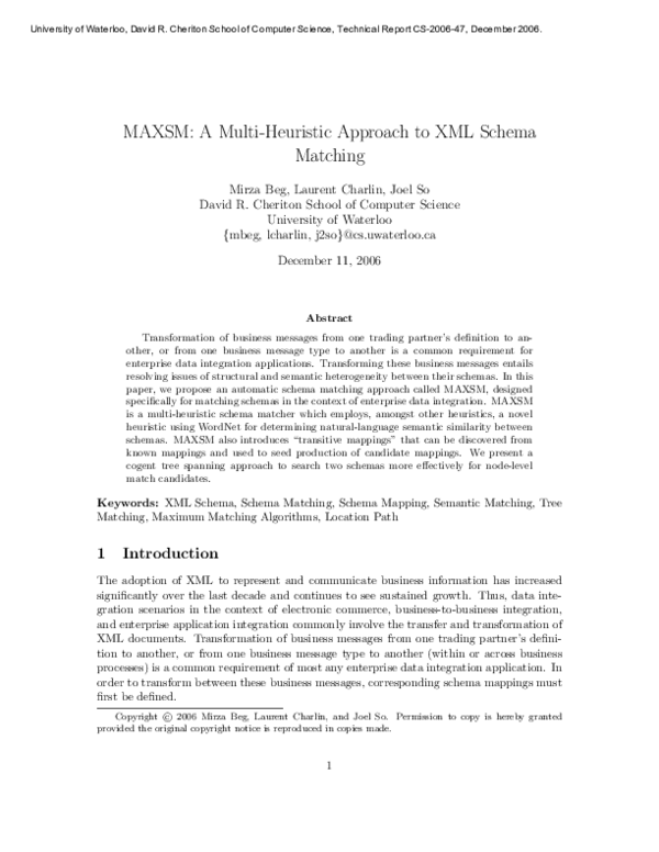 (PDF) MAXSM: A Multi-Heuristic Approach to XML Schema Matching