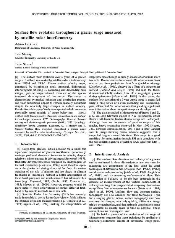 (PDF) Surface flow evolution throughout a glacier surge measured by ...