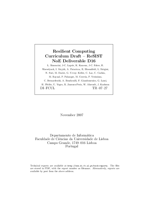 (PDF) Draft Curriculum for Resilient Computing