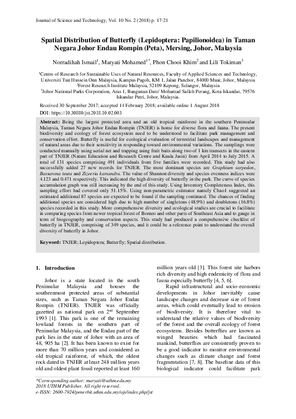 (PDF) Spatial Distribution of Butterfly (Lepidoptera: Papilionoidea) in ...