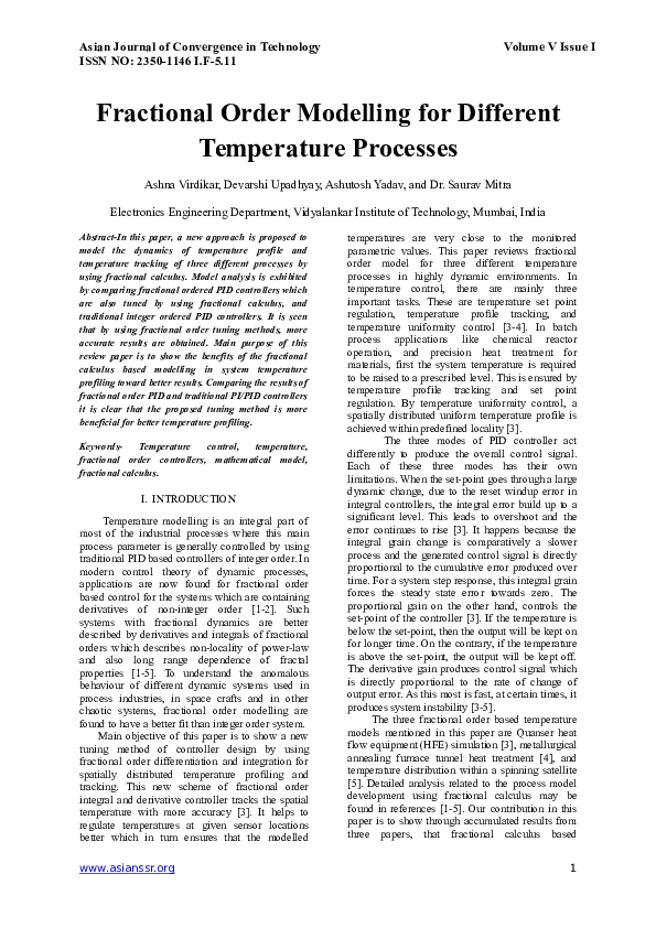 Pdf Fractional Order Modelling For Different Temperature Processes