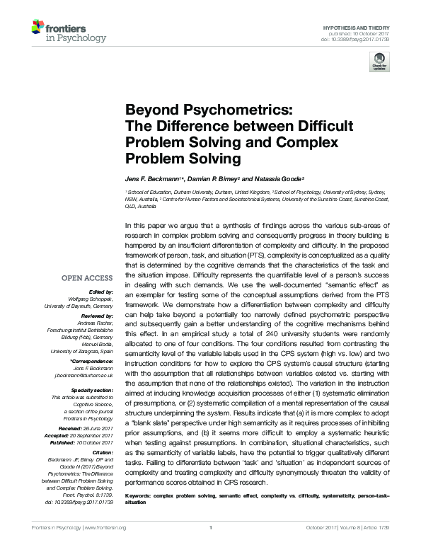(PDF) Beyond Psychometrics: The Difference between Difficult Problem ...