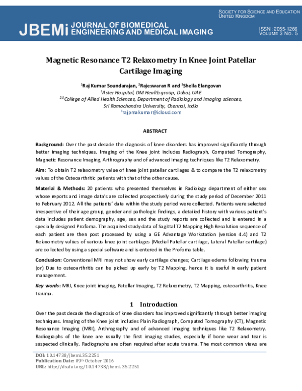 (PDF) Magnetic Resonance T2 Relaxometry in Knee Joint Patellar ...