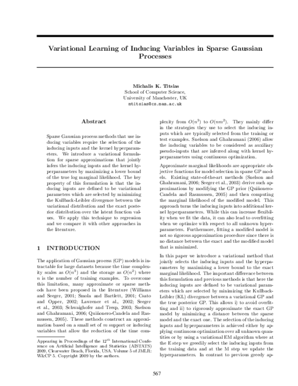 Pdf Variational Learning Of Inducing Variables In Sparse Gaussian Processes
